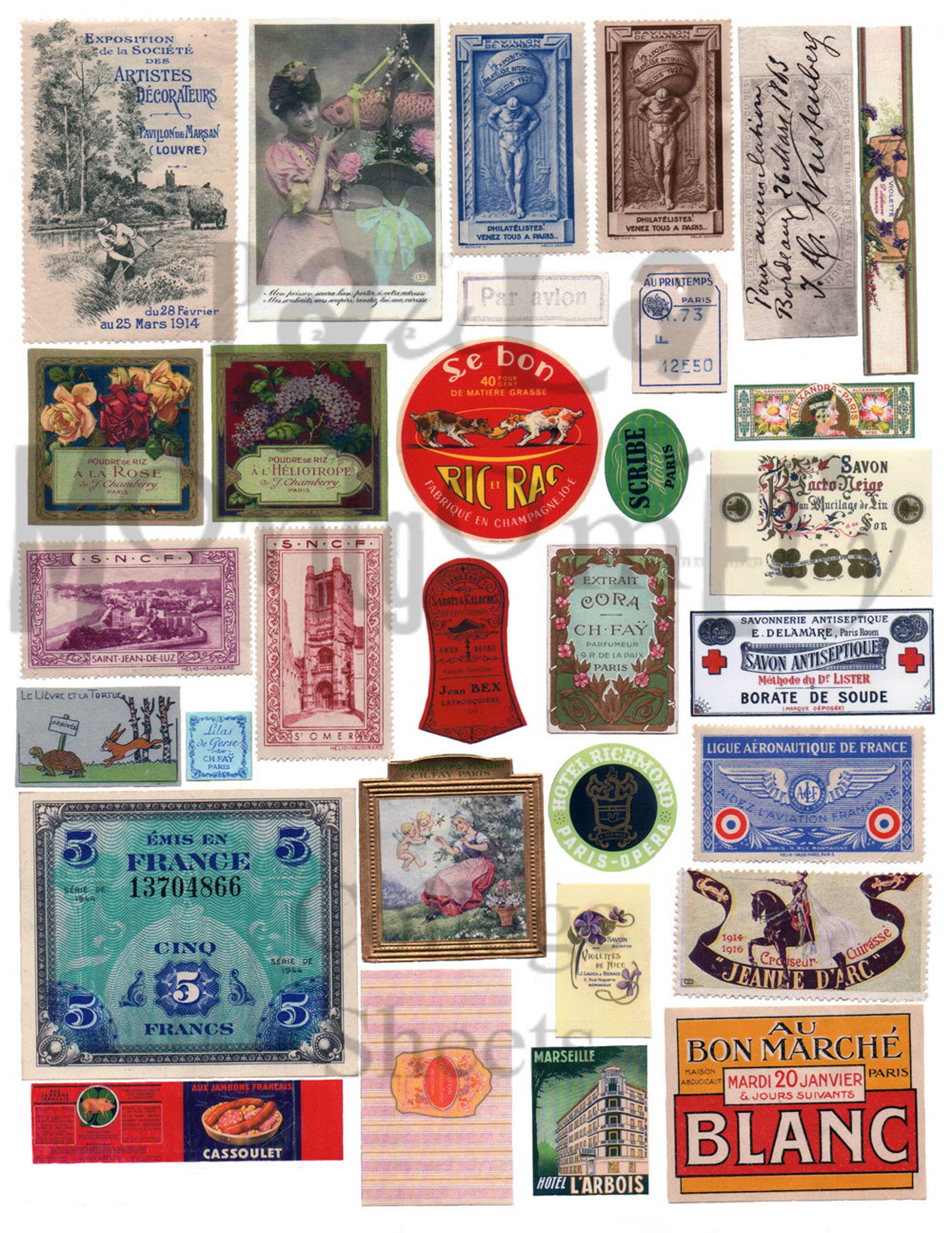 French Stuff Number 3 Digital Download Collage Sheet - Etsy