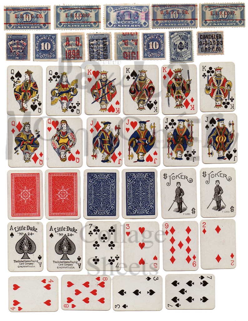 Vintage Playing Cards Digital Download Collage Sheet - Etsy
