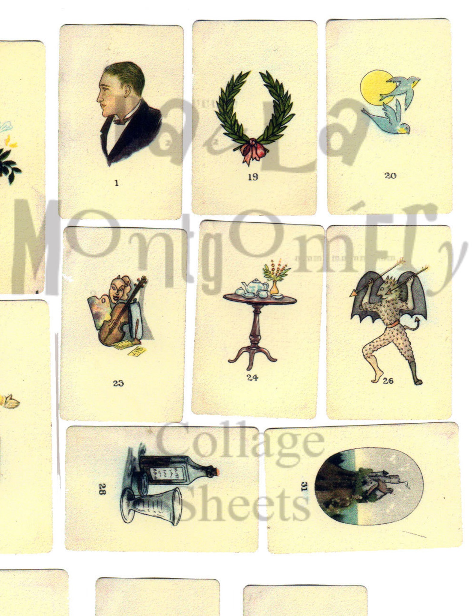 Vintage Pictorial Fortune Telling Cards Digital Download Collage Sheet ...