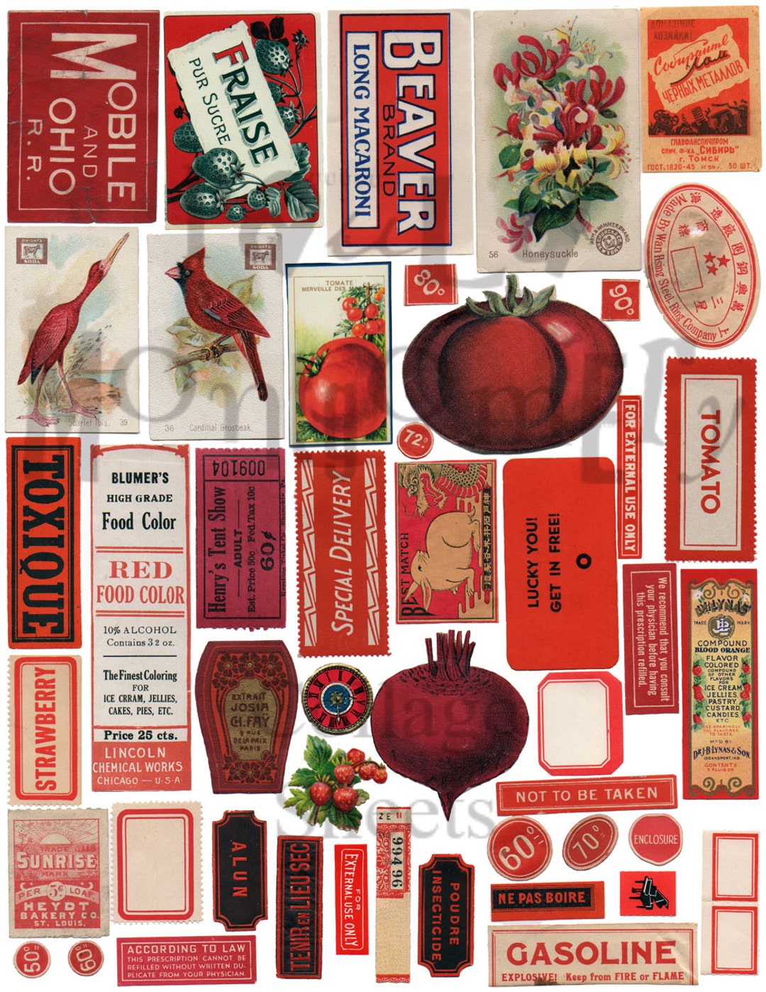 Red Stuff Number 2 Digital Download Collage Sheet - Etsy