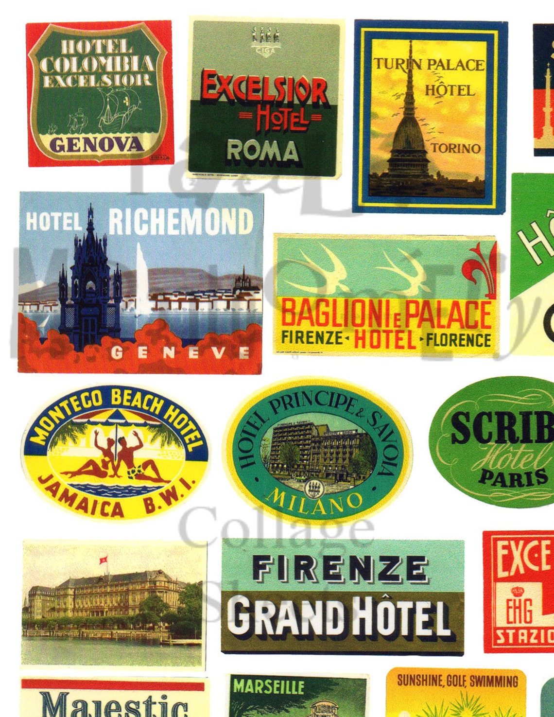 Vintage Travel Stickers Digital Download Collage Sheet - Etsy