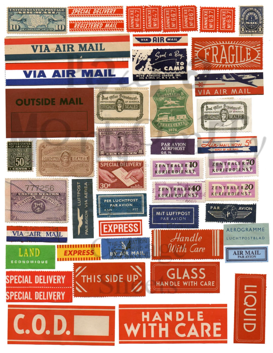 Envelope Markings Labels Digital Download Collage Sheet - Etsy