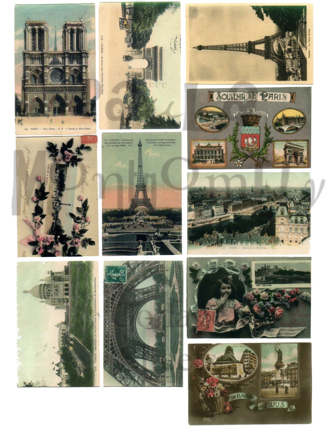 Vintage Paris Souvenir Postcards Number 2 Digital Download Collage ...