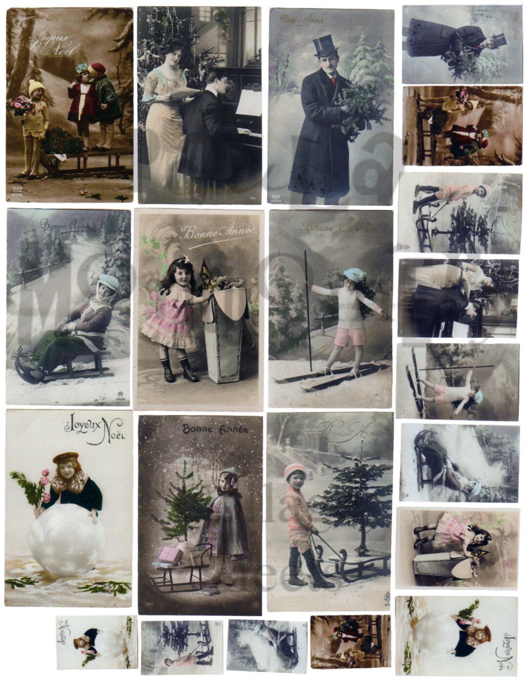 French Christmas Postcards Number 2 Digital Download Collage Sheet - Etsy