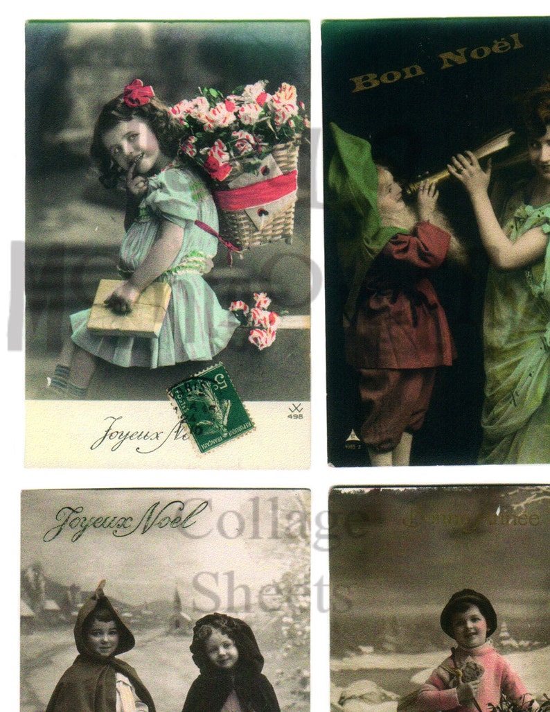 French Christmas Postcards Number 1 Digital Download Collage Sheet - Etsy
