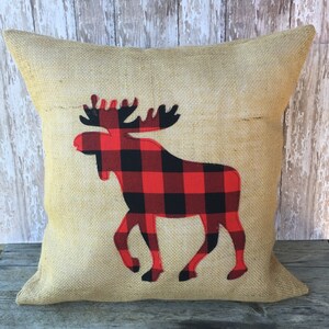 Buffalo Check Moose, Bear or Snowflake Burlap Pillow Cover Throw Pillow ...