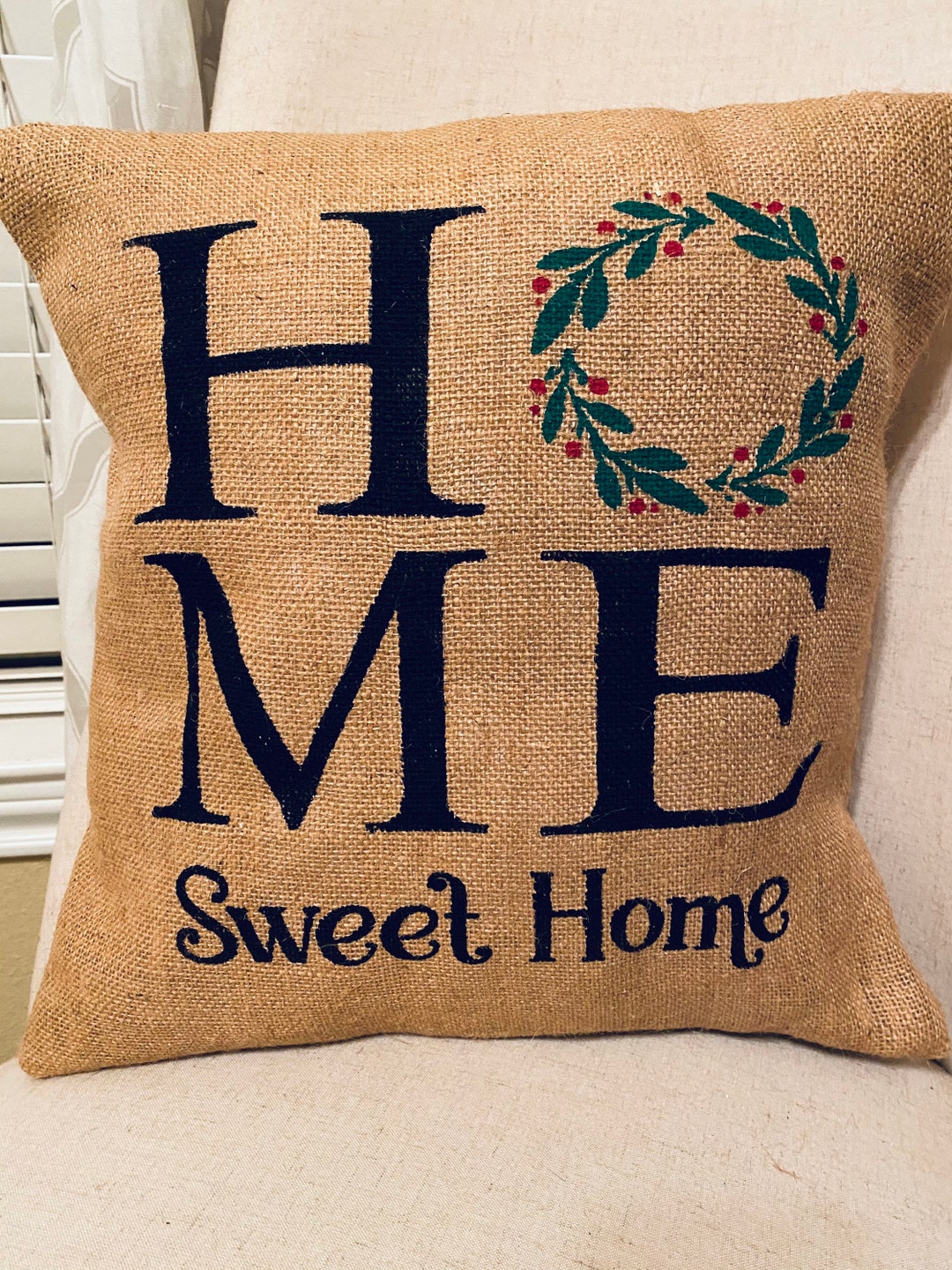 Burlap Christmas Pillow Cover, Home Sweet Home Pillow Cover, Burlap ...