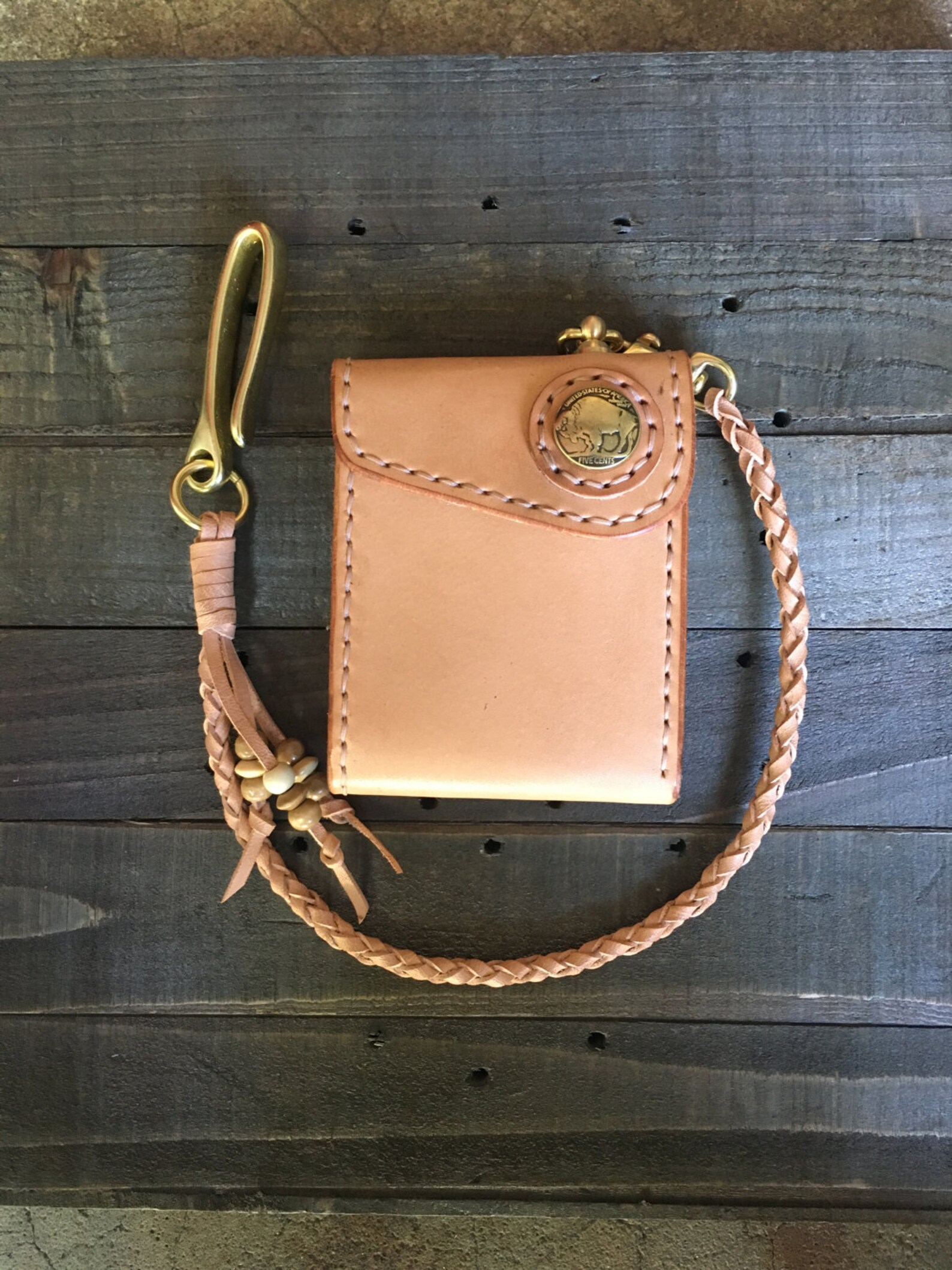 Natural Leather Bifold Billfold Chain Wallet Biker Wallet - Etsy