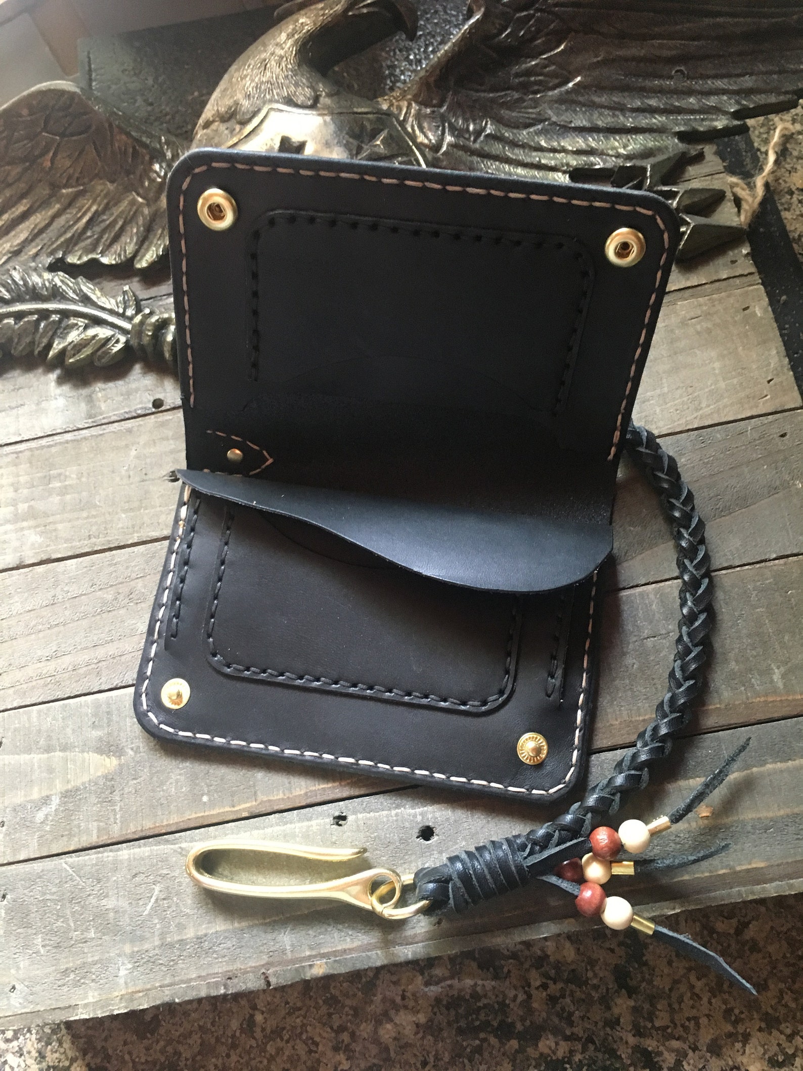 Handmade Biker Wallet Trucker Wallet Chain Wallet (black/brass) - Etsy