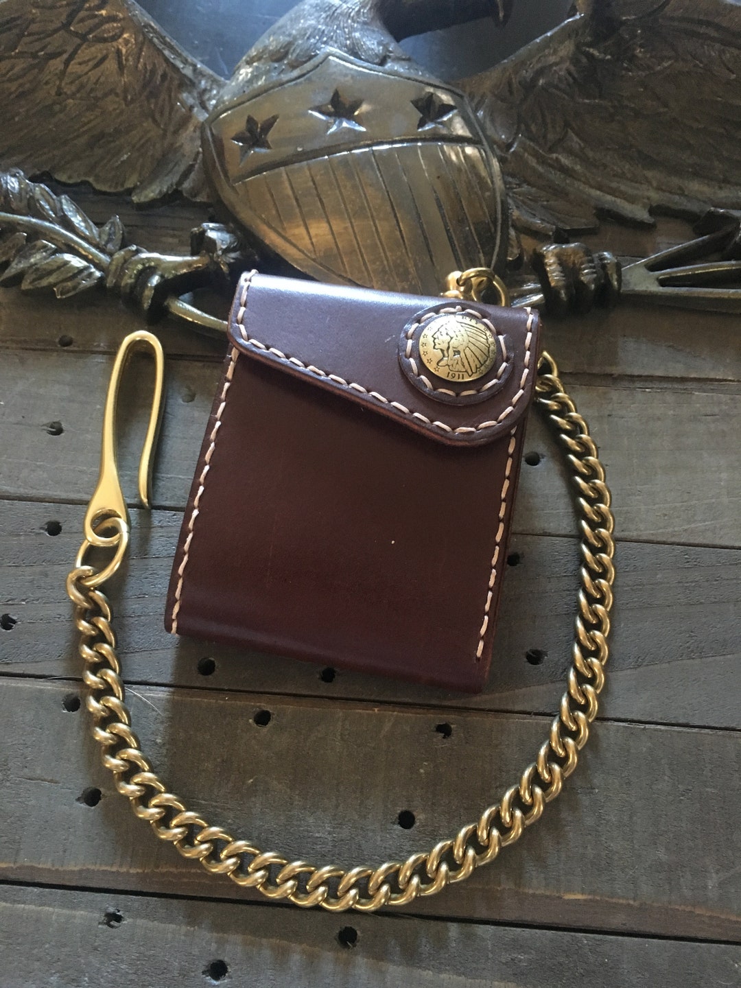 Leather Bifold Billfold Chain Wallet Biker Wallet (brown) - Etsy