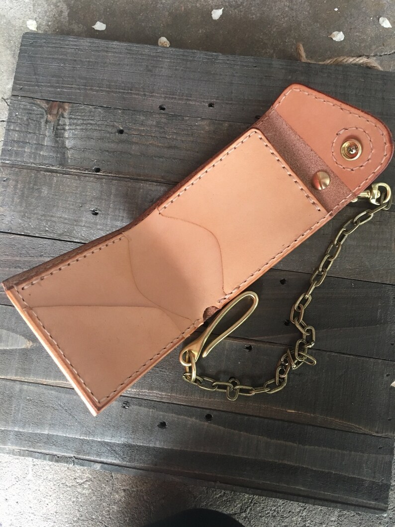 Natural Leather Bifold Billfold Chain Wallet Biker Wallet - Etsy