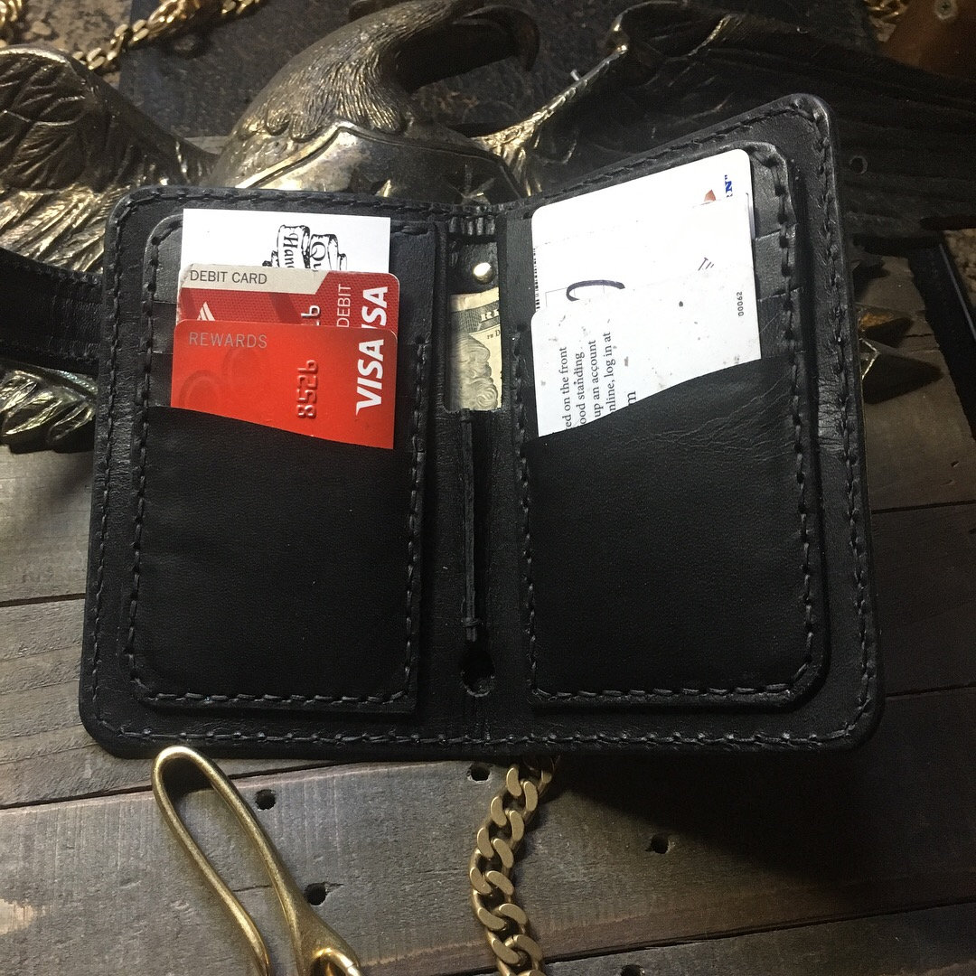 Handmade Leather Mid Wallet Biker Wallet Chain Wallet (black/brass) - Etsy