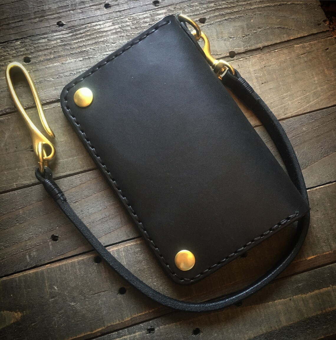 Handmade Biker Wallet Trucker Wallet Chain Wallet (black/brass) - Etsy