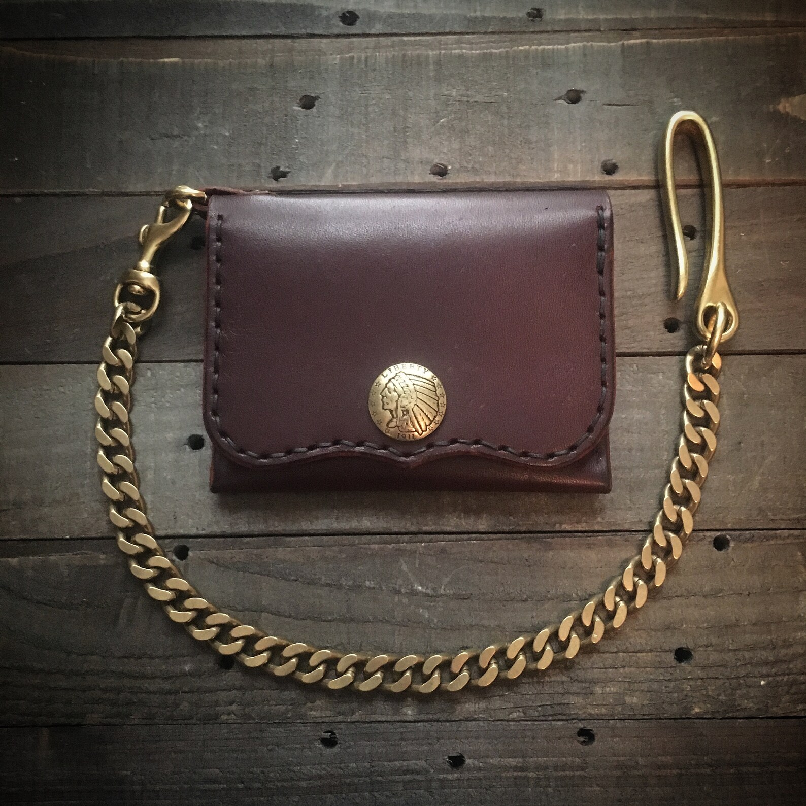 Slim Wallet Card Holder Chain Wallet brown | Etsy