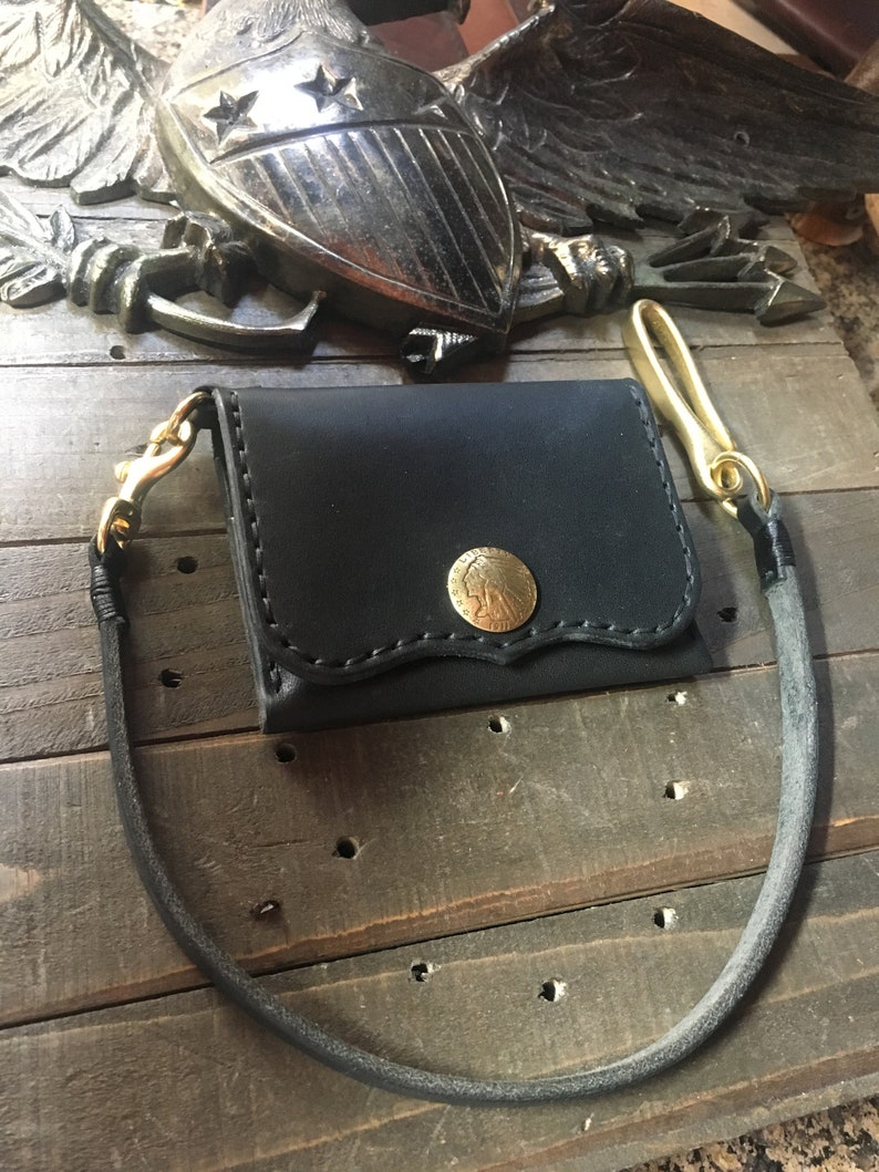 Slim Wallet Card Holder Chain Wallet Black/Brass | Etsy