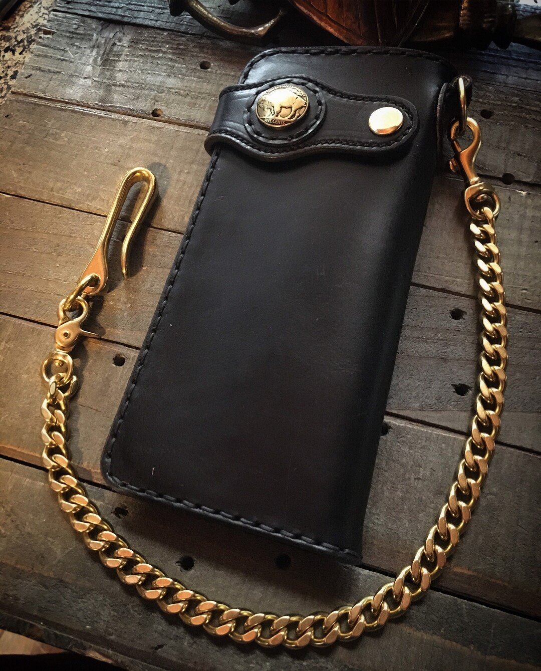 Handmade Leather Long Wallet Biker Wallet Chain Wallet (black/brass) - Etsy