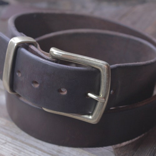 Leather Belt With Double Prong Buckle - Etsy
