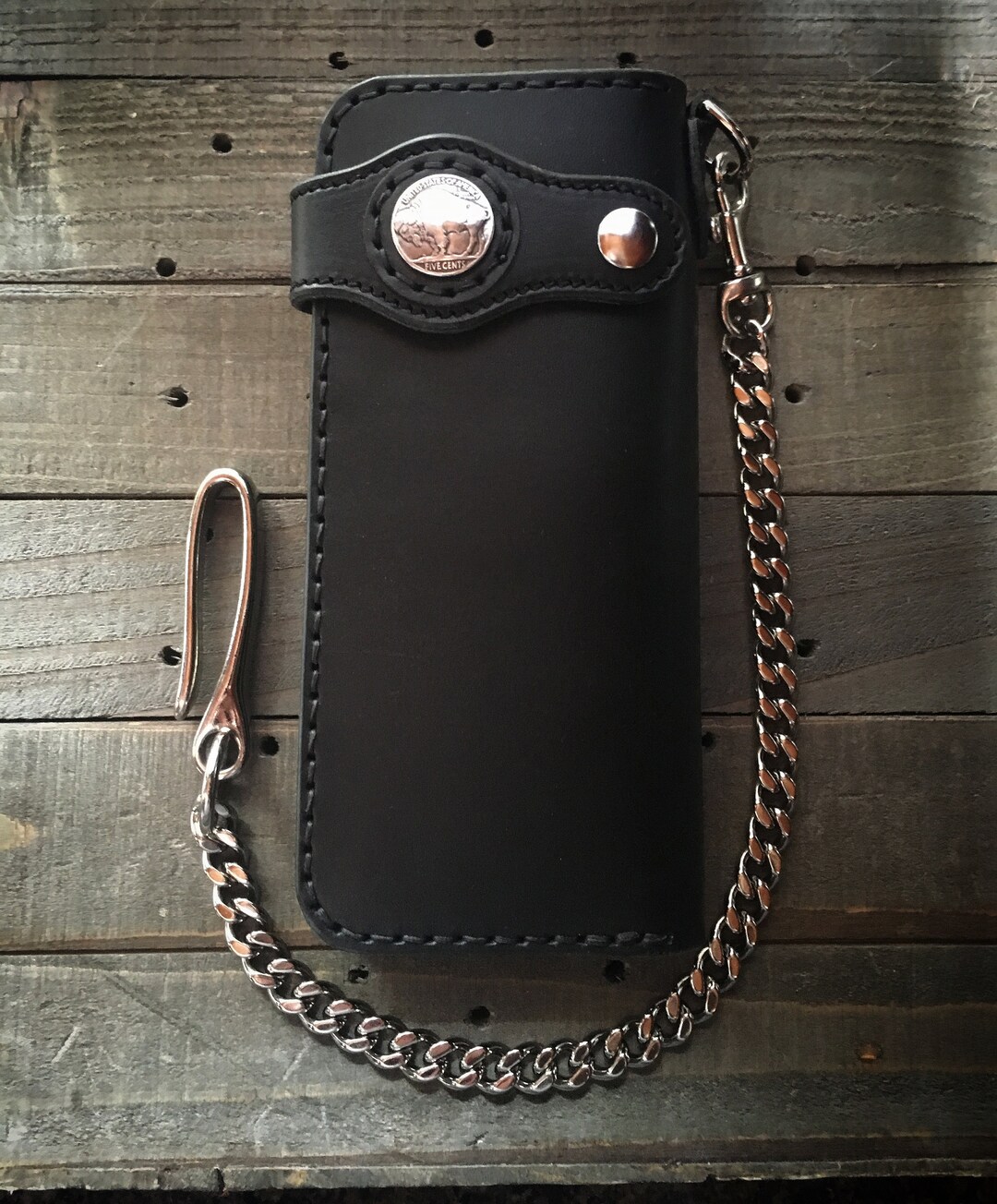 Handmade Leather Long Wallet Biker Wallet Chain Wallet (black/silver ...