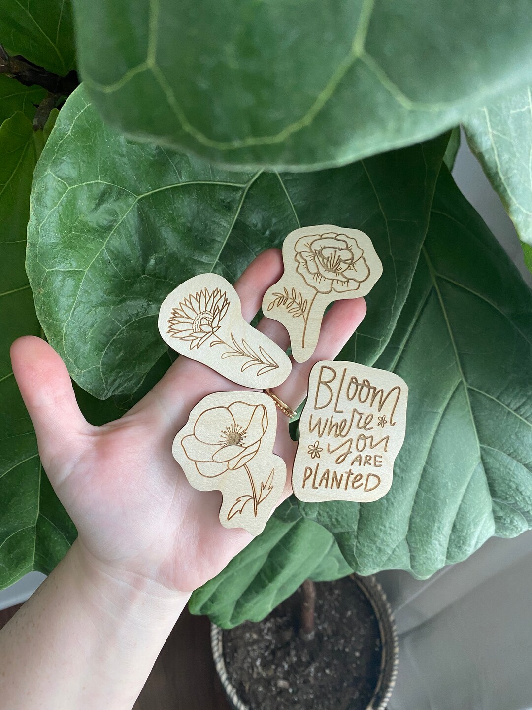 Floral Bloom Magnets Set of 4 / Wooden Magnets / Flower Gift - Etsy