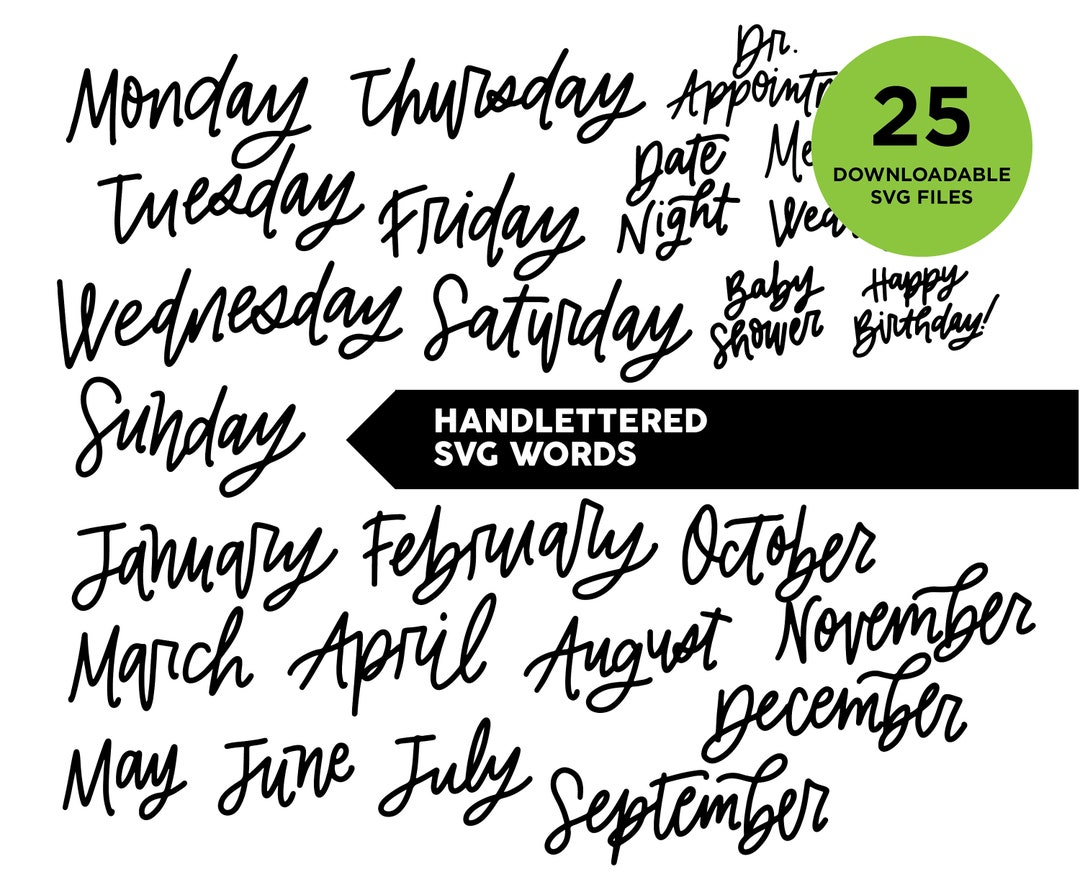 SVG Planner Words for Cricut Instant Digital Download / Days Months ...
