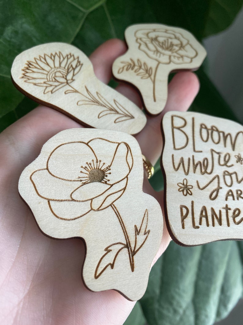 Floral Bloom Magnets Set of 4 / Wooden Magnets / Flower Gift - Etsy
