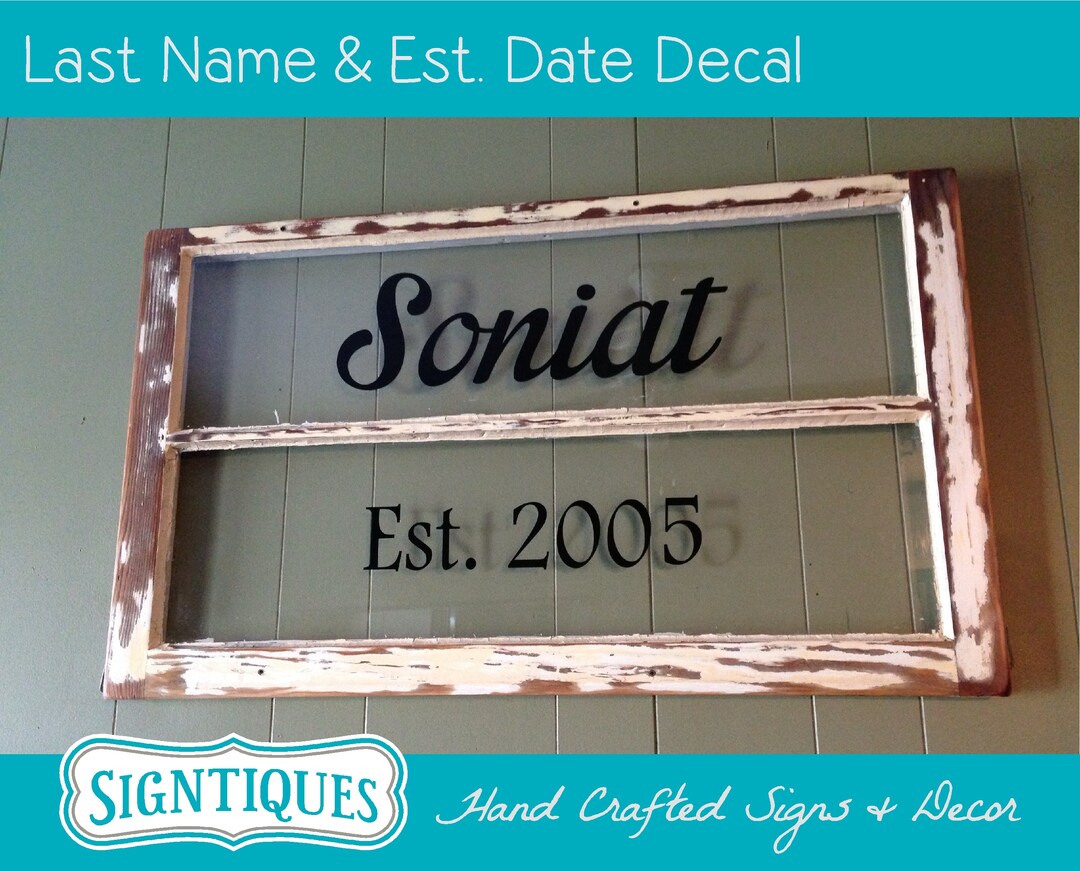 Last Name Family Window Pane Wall Decal Sticker Vinylart Rustic Wedding ...