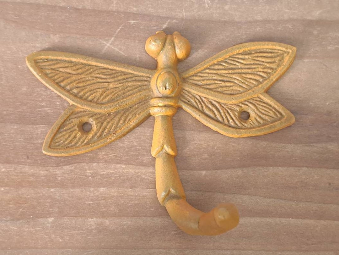 Cast Iron Dragonfly Wall Hook, Vintage Style Rust Finish- Key Hook, Robe, Towel, Garden Plant ...