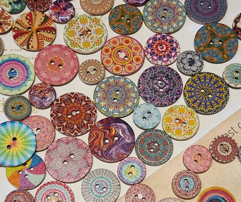 50 Pcs Wooden Buttons Assorted Colors Assorted Sizes .6 In - Etsy