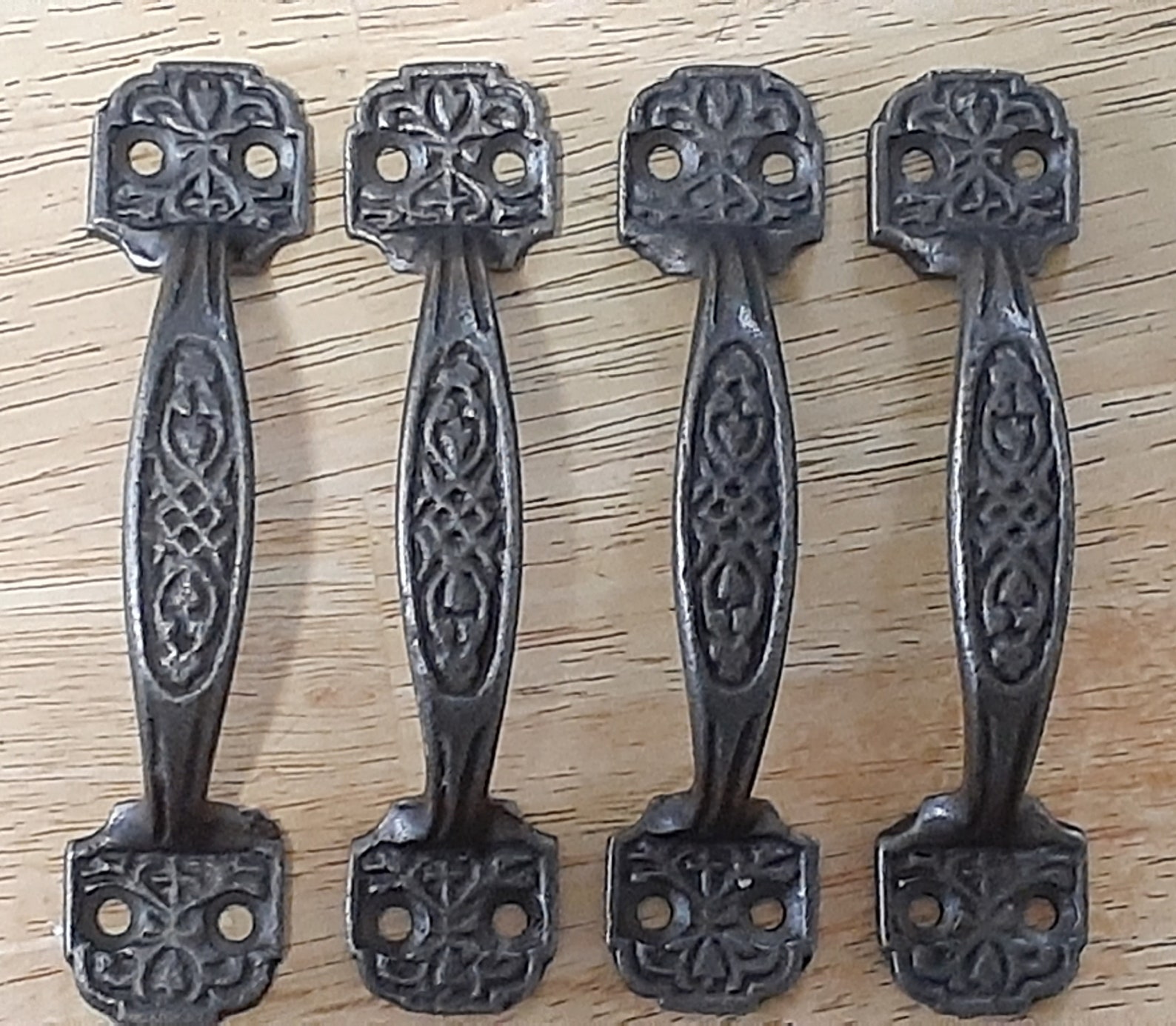 4 Pack Cast Iron Natural Oil Rubbed 4" Engraved Handle Pulls - Cabinet ...