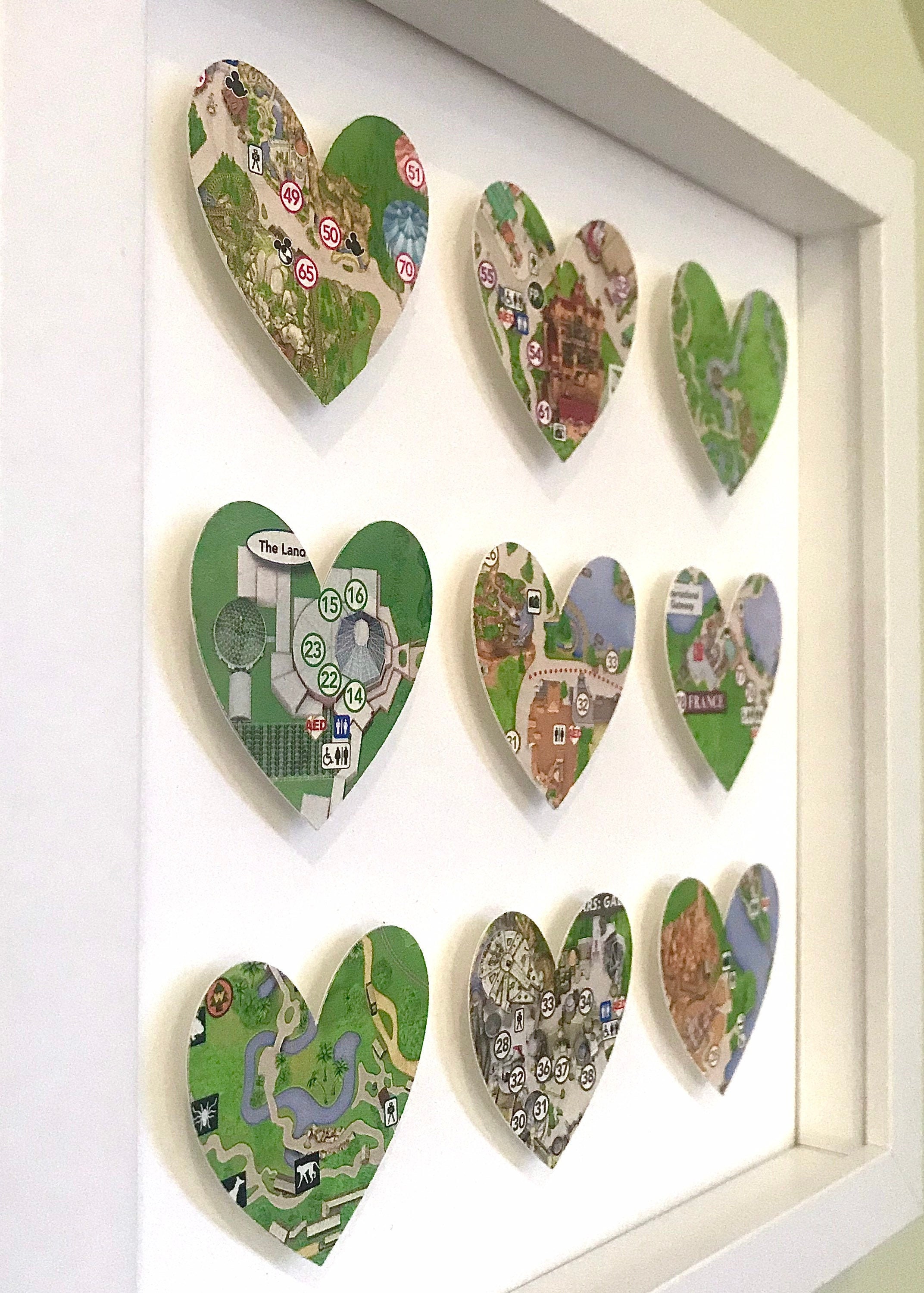 Disney map wall art 3D Wall art Disney hearts Disney map | Etsy