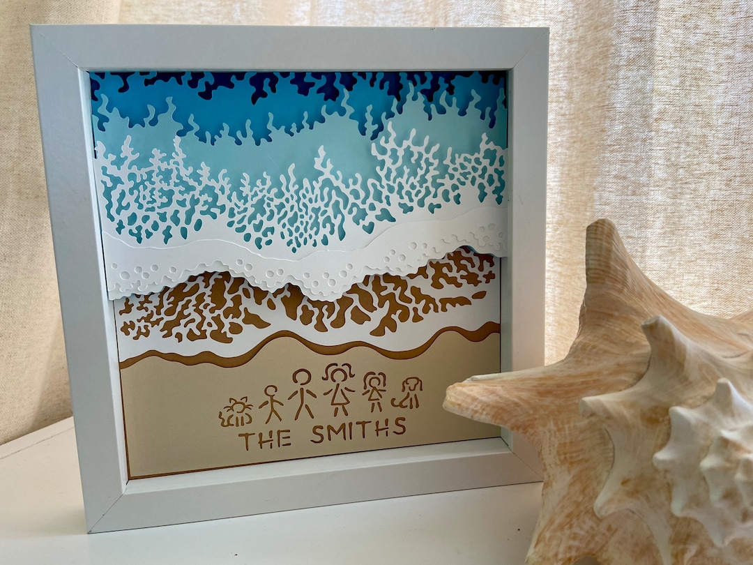 Personalized Family Seaside Beach Shadowbox, Beach Lover, Ocean Waves ...