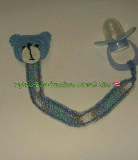 Items similar to Crochet Blue Bear Pacifier Clip on Etsy