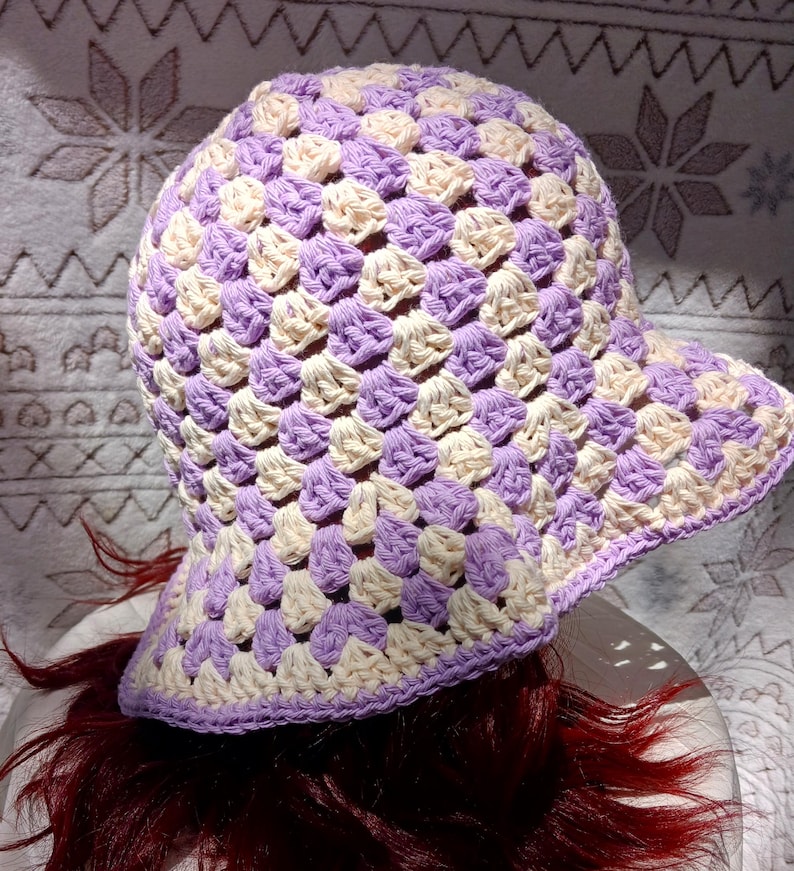 Lavender & White Stripped Bucket Hat, Crochet - Etsy