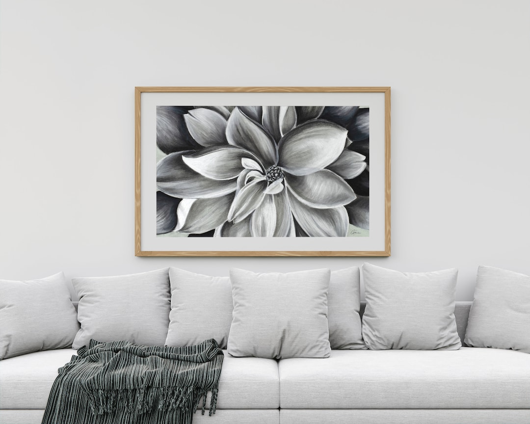 Modern Flower Wall Art, Charcoal Flower Drawing, Botanical Artwork ...