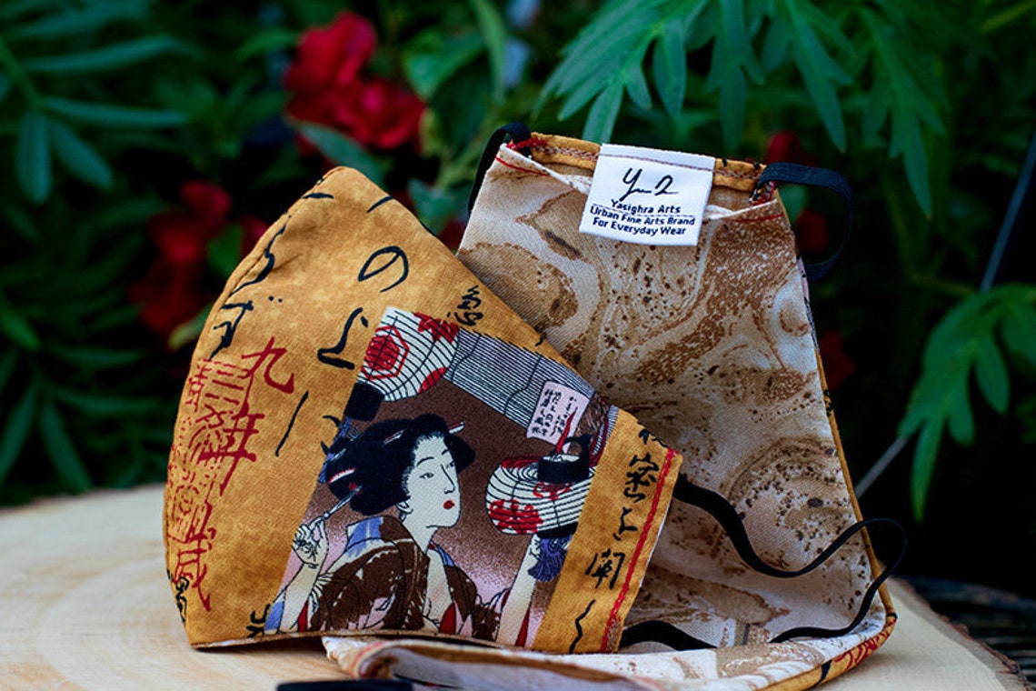 Gold Geisha Oriental Face Mask - Geisha Mask - Aesthetic Face Mask ...