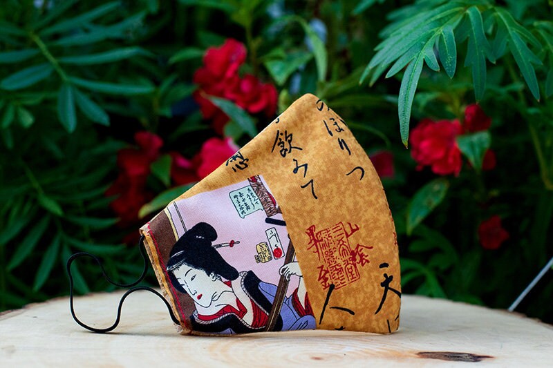 Gold Geisha Oriental Face Mask - Geisha Mask - Aesthetic Face Mask - Origami Face Mask ...