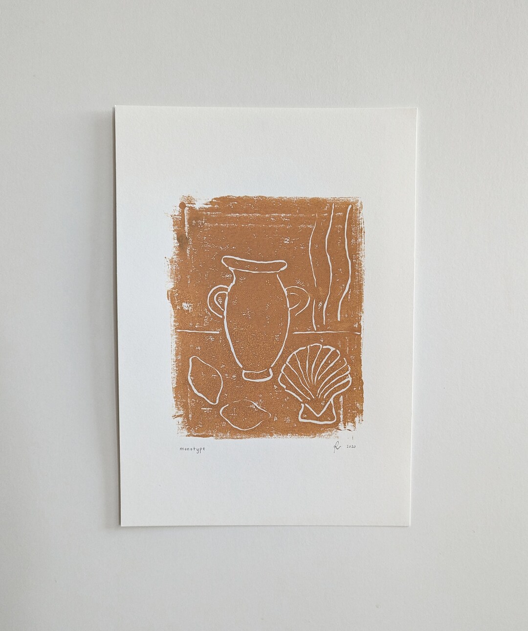 Original Art Print | Still Life With Shell | Hand-printed Monotype on ...