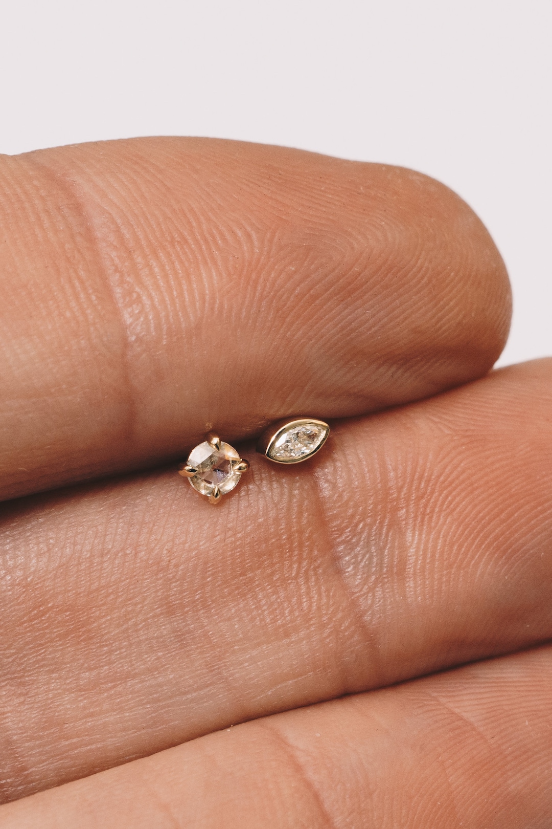 14K Gold Diamond Piercing Stud: Threadless Pushpin Earring (single) - Etsy