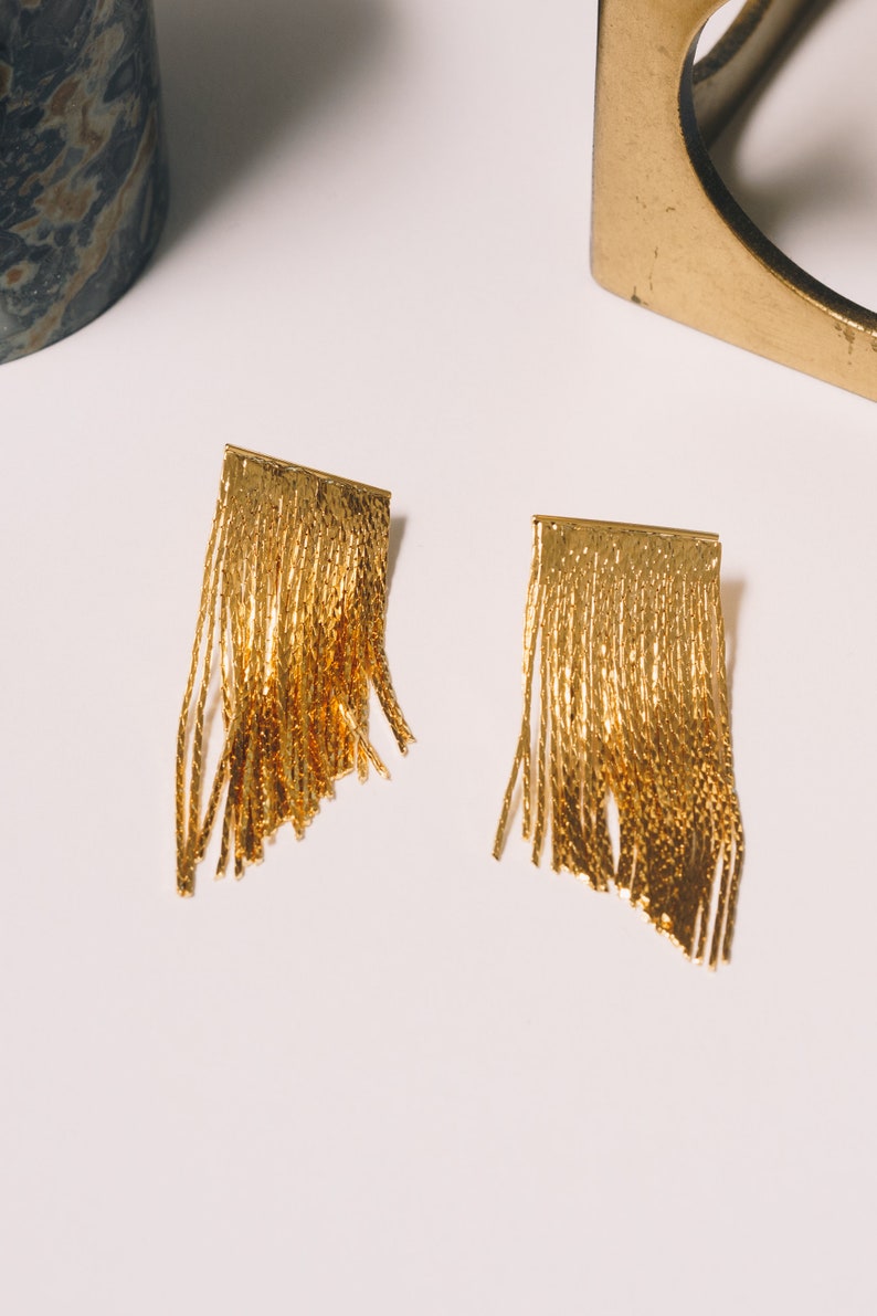Gold Fringe Stud Earrings Lightweight Gold Statement Earrings Janna ...