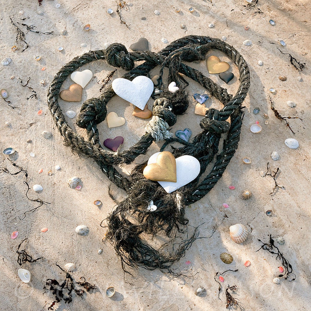 Photo Card, Rope Heart, Hearts, Heart of Rope, Rope, Heart, Shells, Sea ...