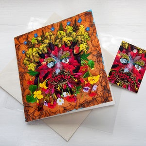 Photo Card, Green Man, Autumn Face, Fall Face, Leaves, Flowers, Nature ...