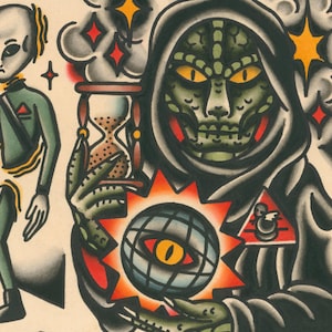 Sheet #4 Alien / Ufo Traditional Tattoo Flash Print (11x14) (alien ...