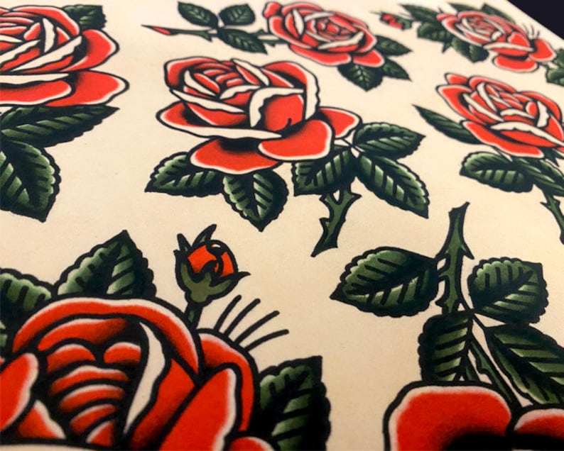 Red Roses Traditional Tattoo Flash Sheet (11x14) - Etsy