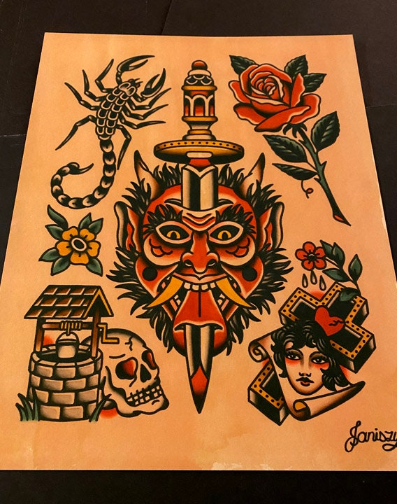 Traditional Satanic Tattoo Flash