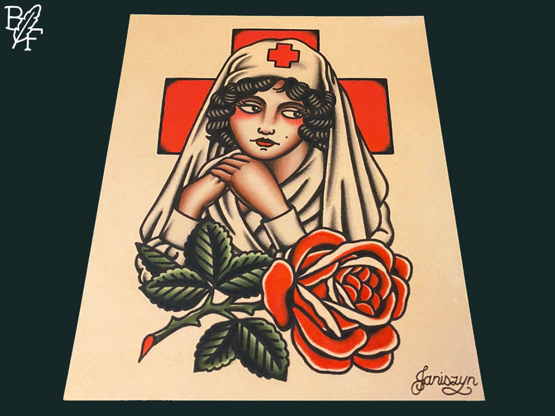 Rose of No Man's Land Traditional Tattoo Art Print (8x10) (WW1 Classic ...