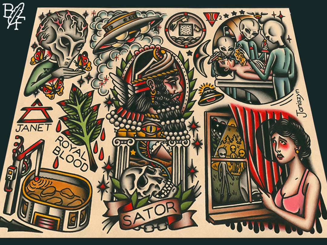 Alien Tattoo Flash Print #3: Traditional UFO Art (11x14) - Etsy