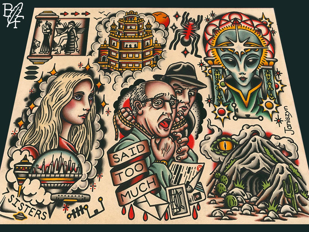 Sheet #5 Alien / Ufo Traditional Tattoo Flash Print (11x14) (pleiadian ...