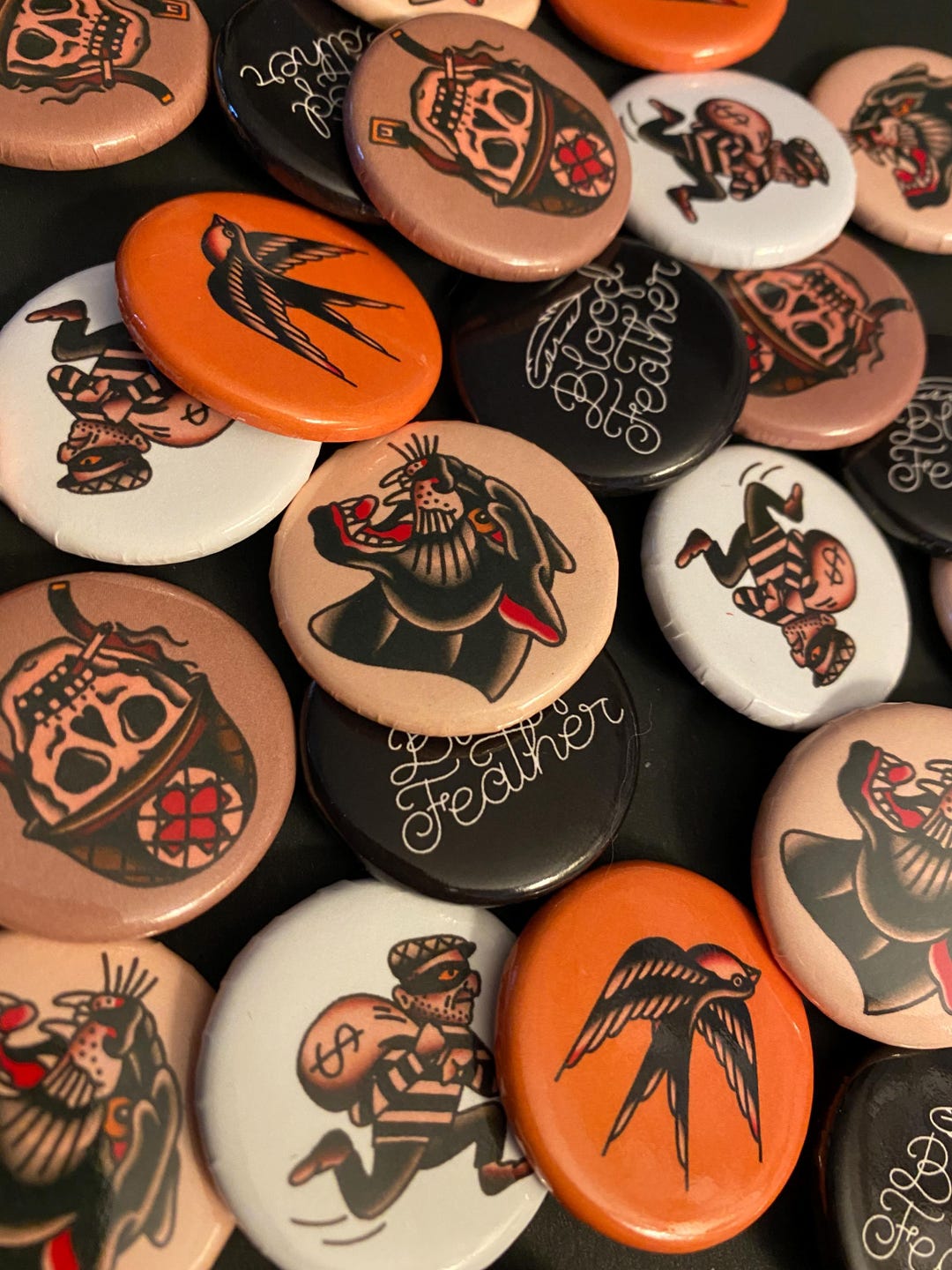 Blood-feather Traditional Tattoo Button Pack - Etsy