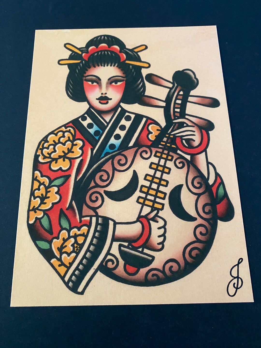 NEW Girl Playing Instrument Traditional Tattoo Flash Art Print 5x7 - Etsy