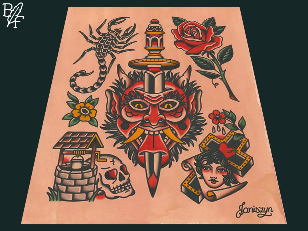 Devil & Dagger Traditional Tattoo Flash Sheet (11x14) - Etsy